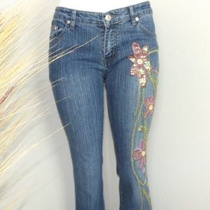 DNG | Jeans | Pink Flower Medium Wash Blue Denim Jeans | Poshmark